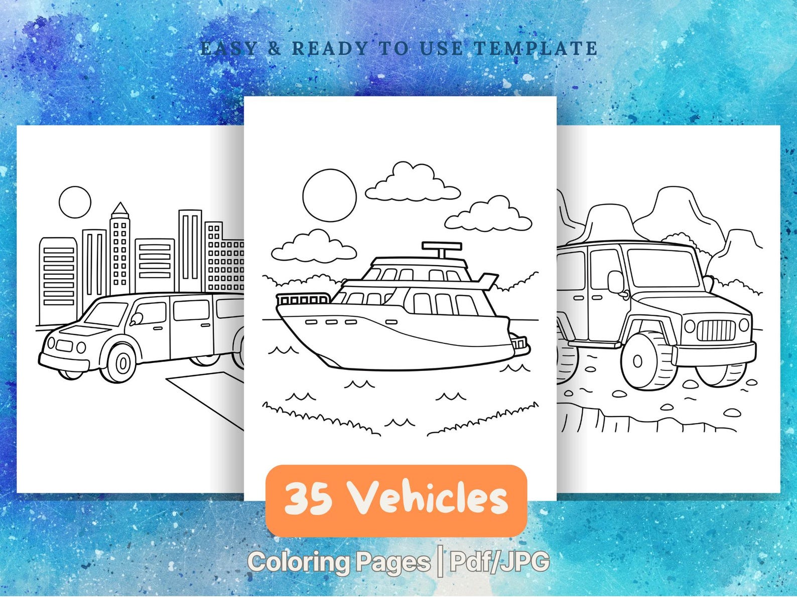 Vehicles for Kids Coloring Book | 35 Pages Fun Printable Transportation ...