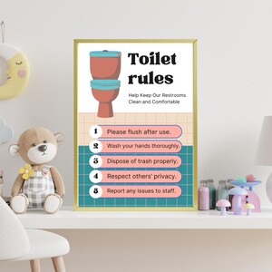 Set of 6 Toilet Etiquette Sign Posters – Bathroom Rules Wall Art Set ...