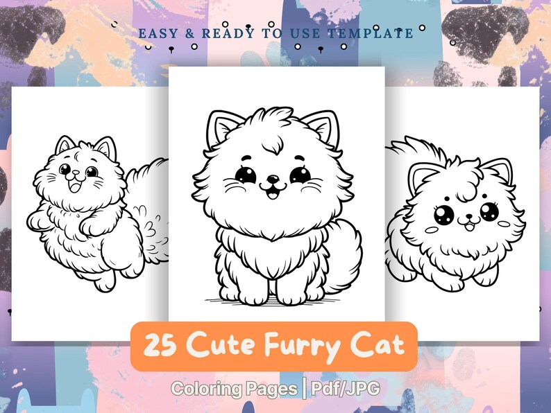 Cute Furry Cat Coloring Pages | 30 Pages Printable Cat-themed Coloring ...