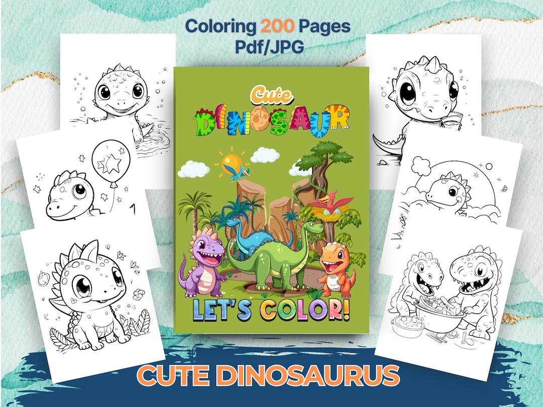 Cute Dinosaurs Coloring Pages for Kids & Adults 200 Pages Printable ...