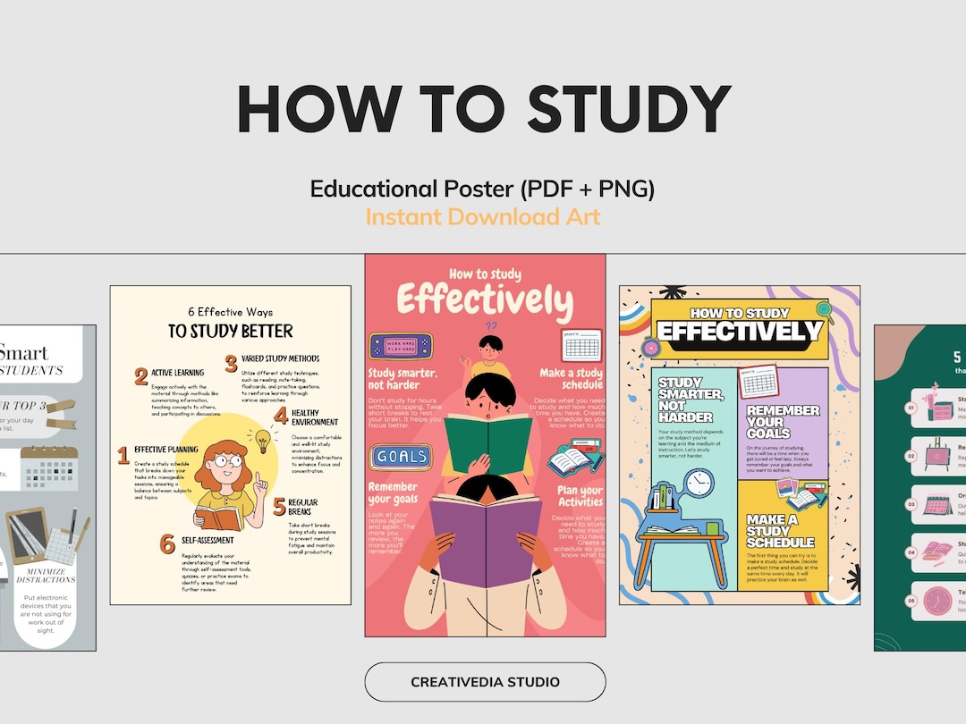 Study Tips Educational Posters - 6 Set of How to Study Printable Wall ...