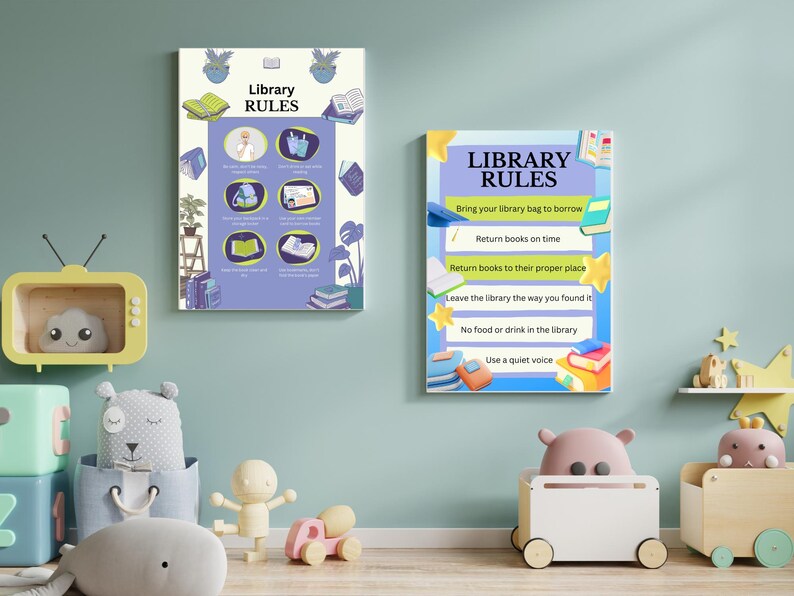Set of 6 Library Rules Posters | Printable School Library Decor ...