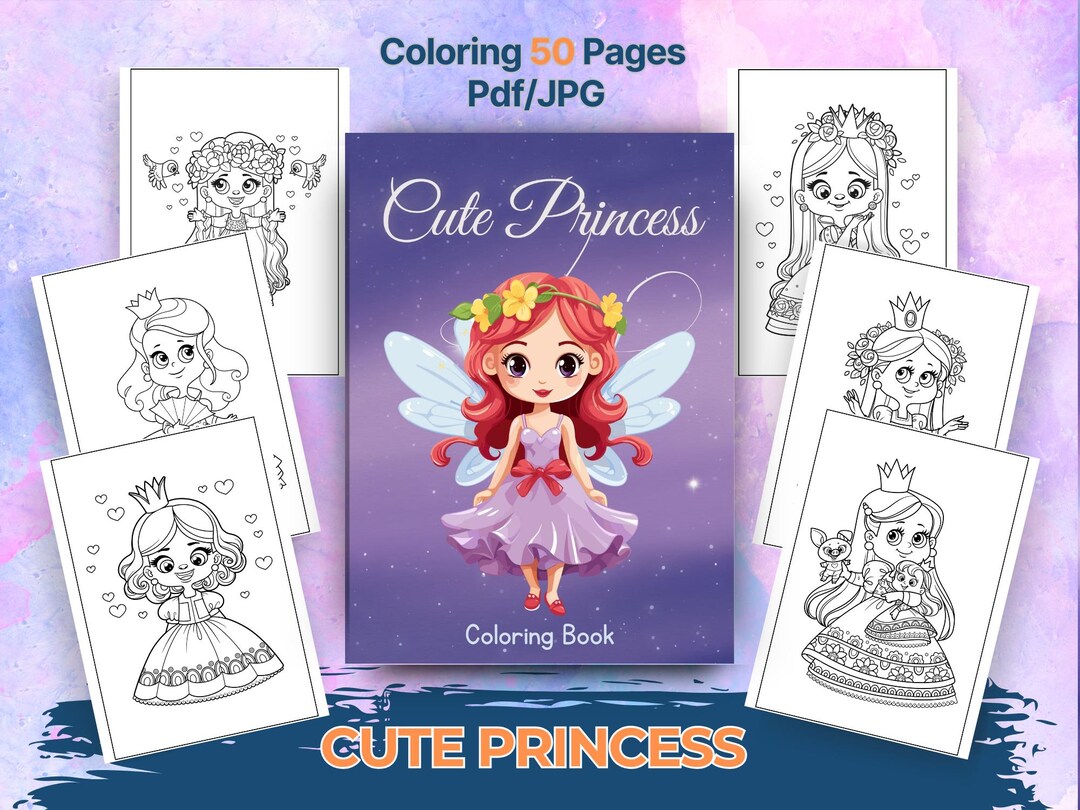50 Cute Princess Coloring Pages for Kids Adorable Lined Illustrations ...