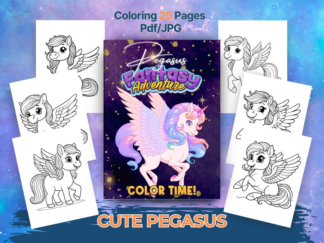Cute Pegasus Fantasy Adventure Coloring Pages | 25 Pages Printable ...