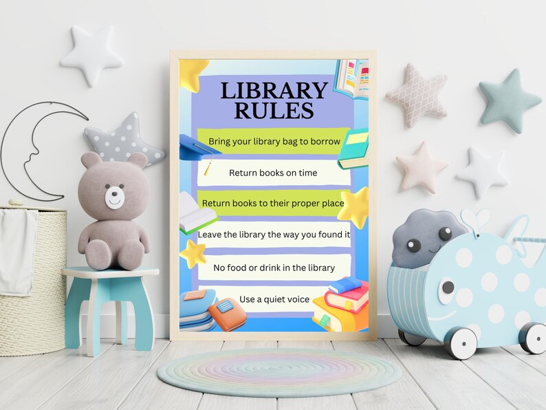 Set of 6 Library Rules Posters | Printable School Library Decor ...