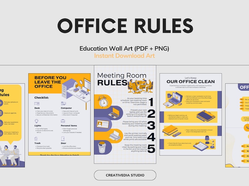 Set of 6 Office Etiquette Posters | Printable Workplace Rules ...