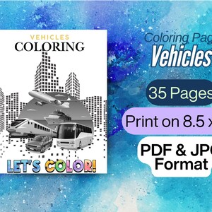 Vehicles for Kids Coloring Book | 35 Pages Fun Printable Transportation ...