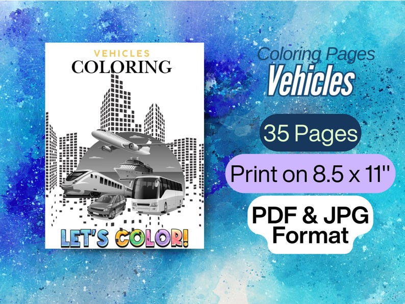 Vehicles for Kids Coloring Book | 35 Pages Fun Printable Transportation ...