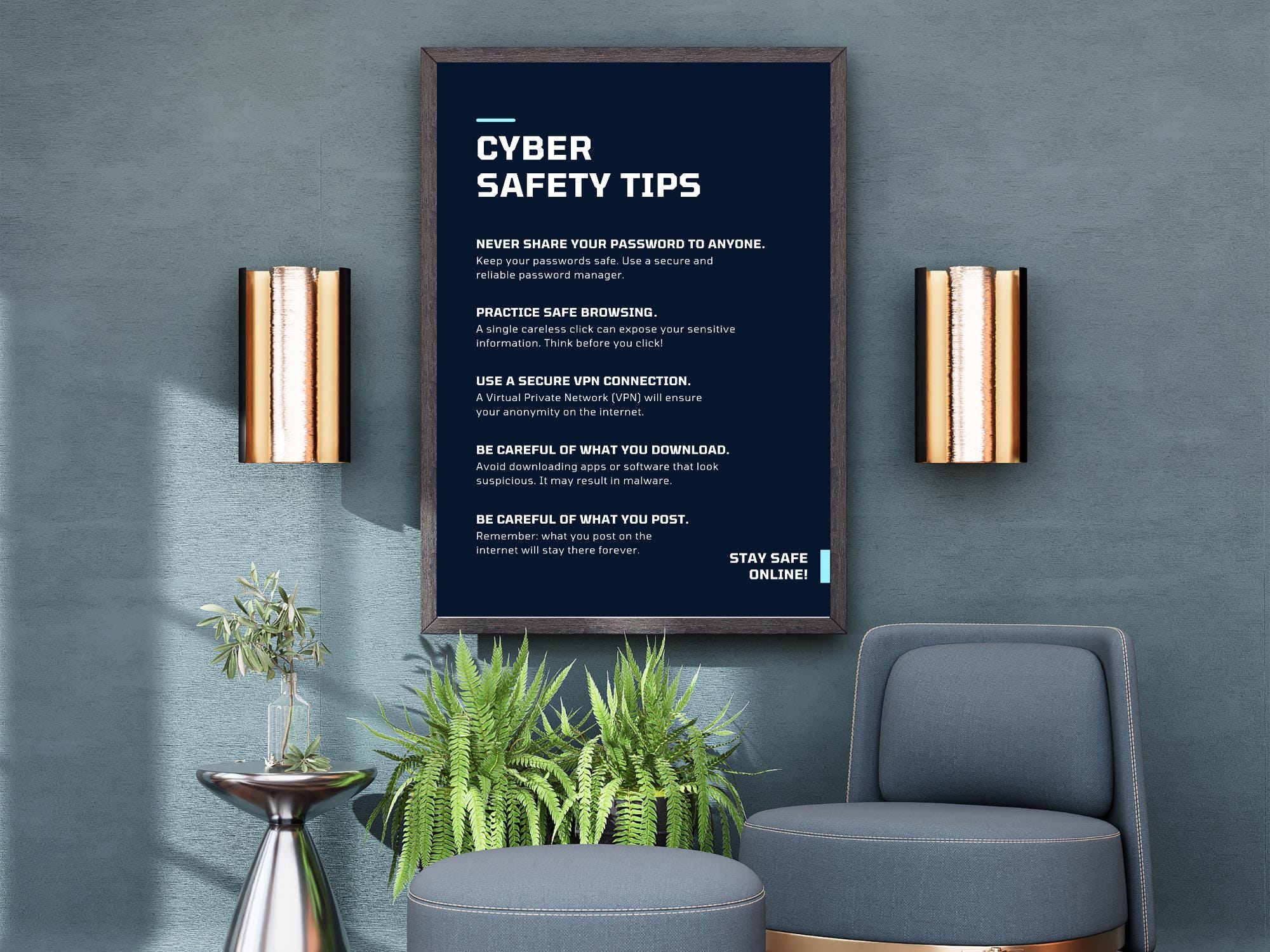 Set of 6 Cyber Safety Posters | 3D Tech Wall Art Bundle | Modern Office ...