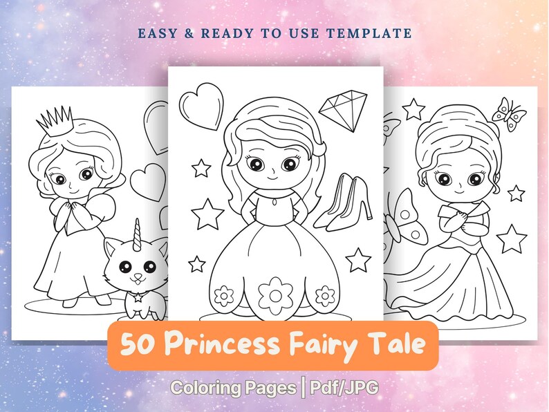 Princess Fairy Tales Coloring Pages | 50 Pages Magical Printable ...