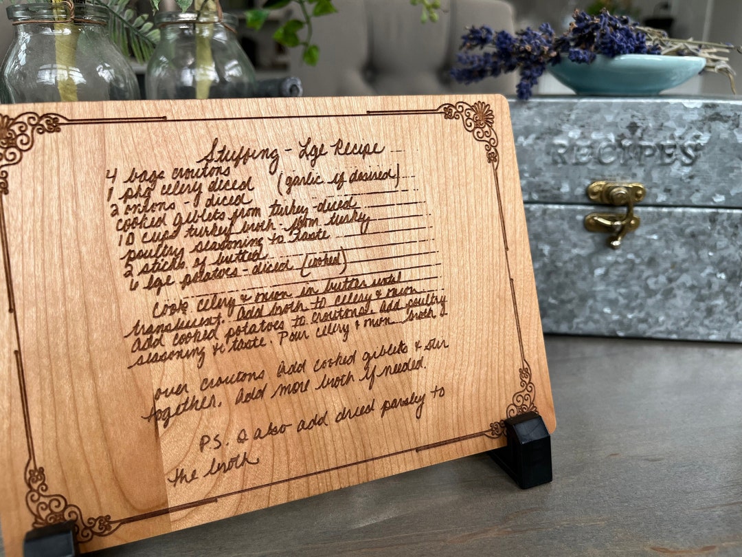 Handwritten Recipe Card on Cherry Wood | Engraved Family Keepsake ...