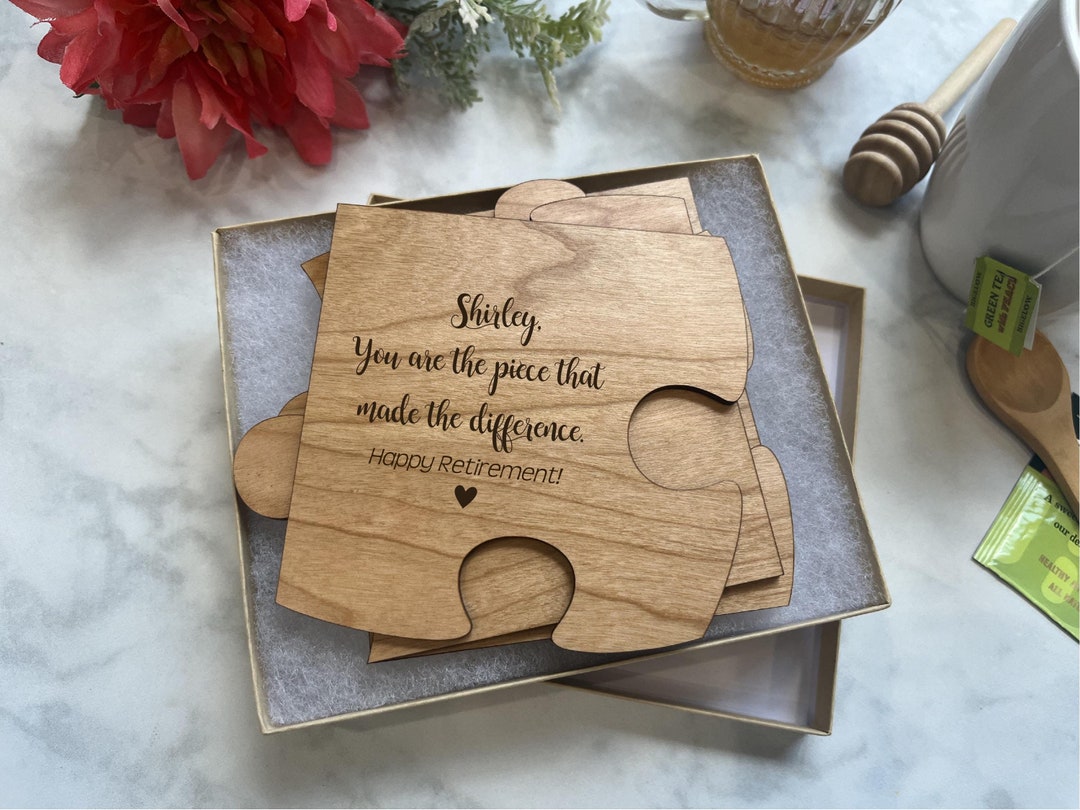 Personalized Retirement Puzzle Coasters: Custom Engraved Cherry or ...