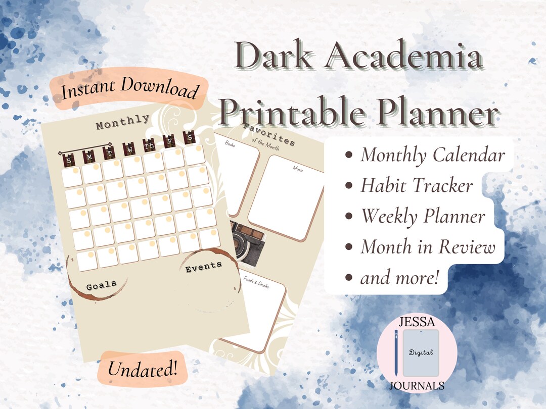 Printable Dark Academia Monthly Planner Printable Planner - Etsy