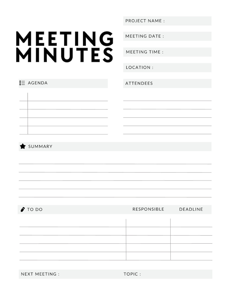Meeting Minute Template - Etsy
