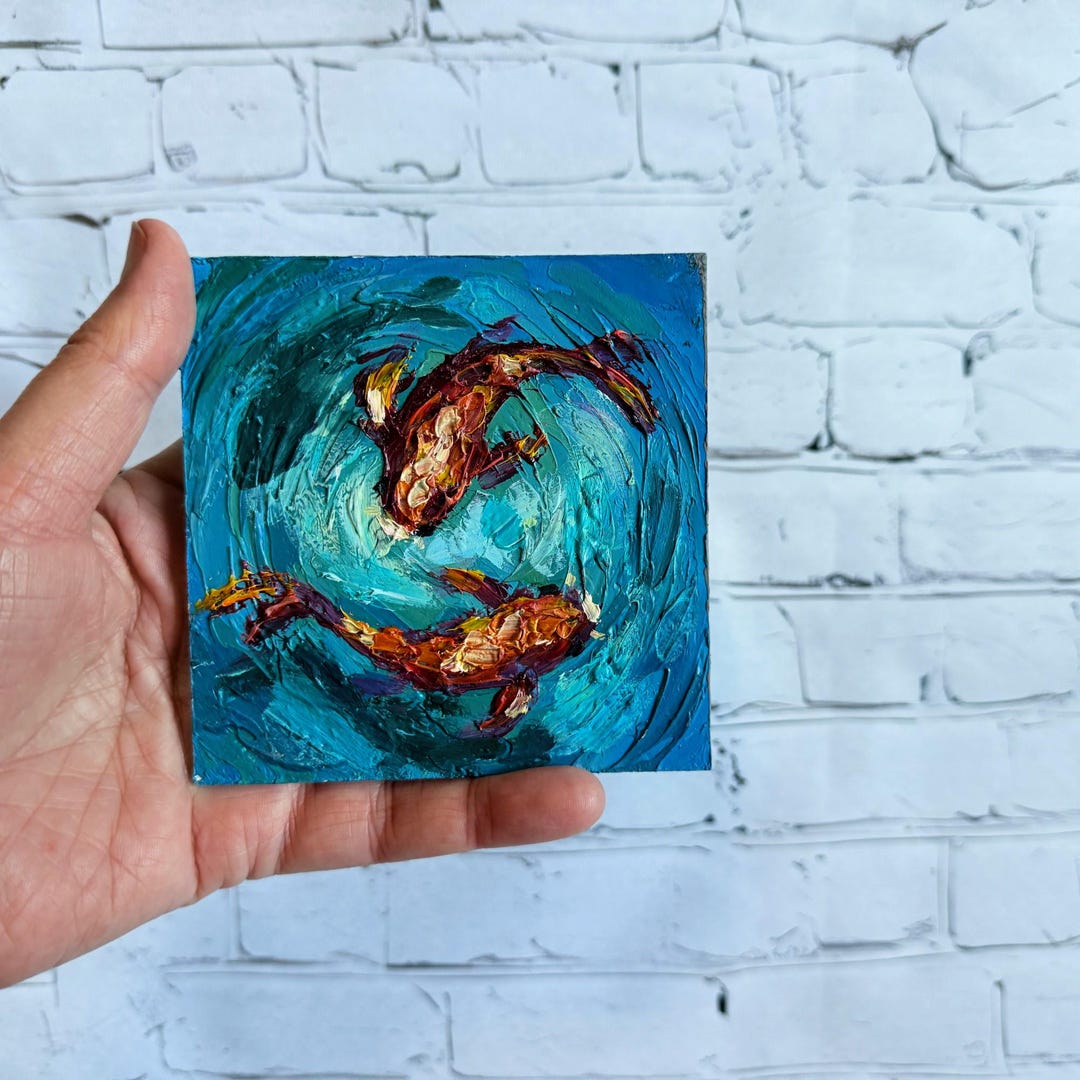 Fish Koi Oil Painting Small Impasto Goldfish Original Art Fish Artwork ...