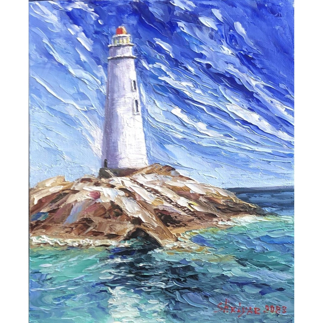 Lighthouse Painting Fastnet Original Oil Art Ireland Impasto Seascape ...