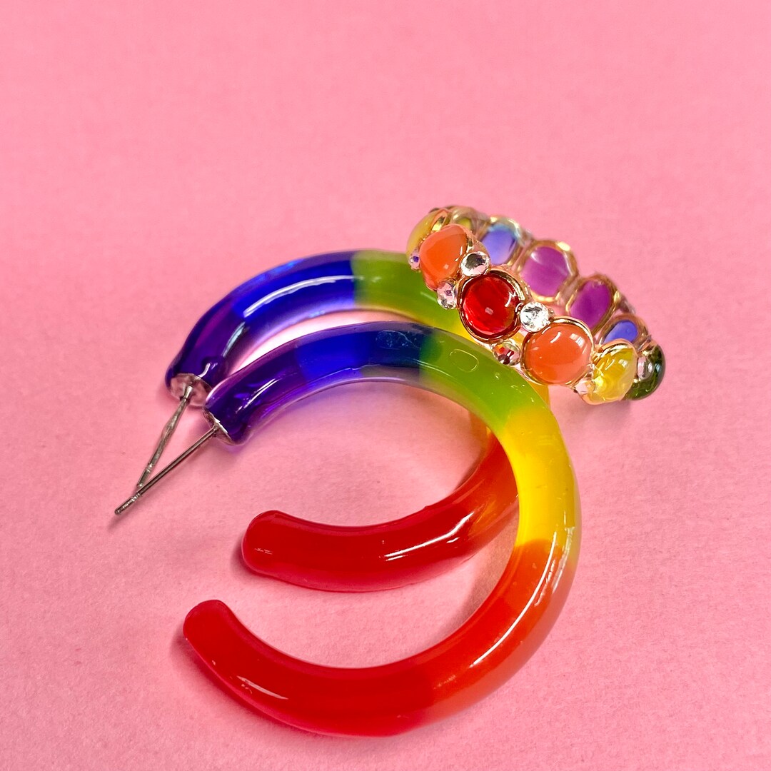 LGBTQ Pride Set, Colorful Rainbow Ring With Matching Hoop Earrings ...