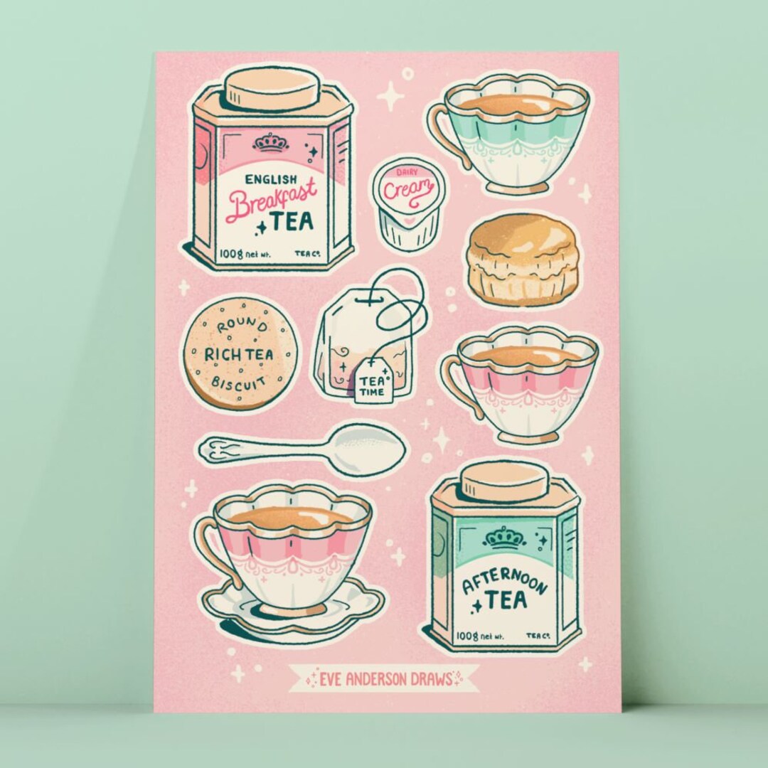 Tea Time Sticker Sheet | Vinyl Waterproof Stickers | Laptop Decals - Etsy