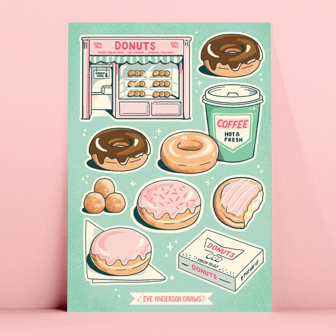 Donuts Sticker Sheet A6 Vinyl Sticker Sheet Glazed Donuts, Doughnut ...