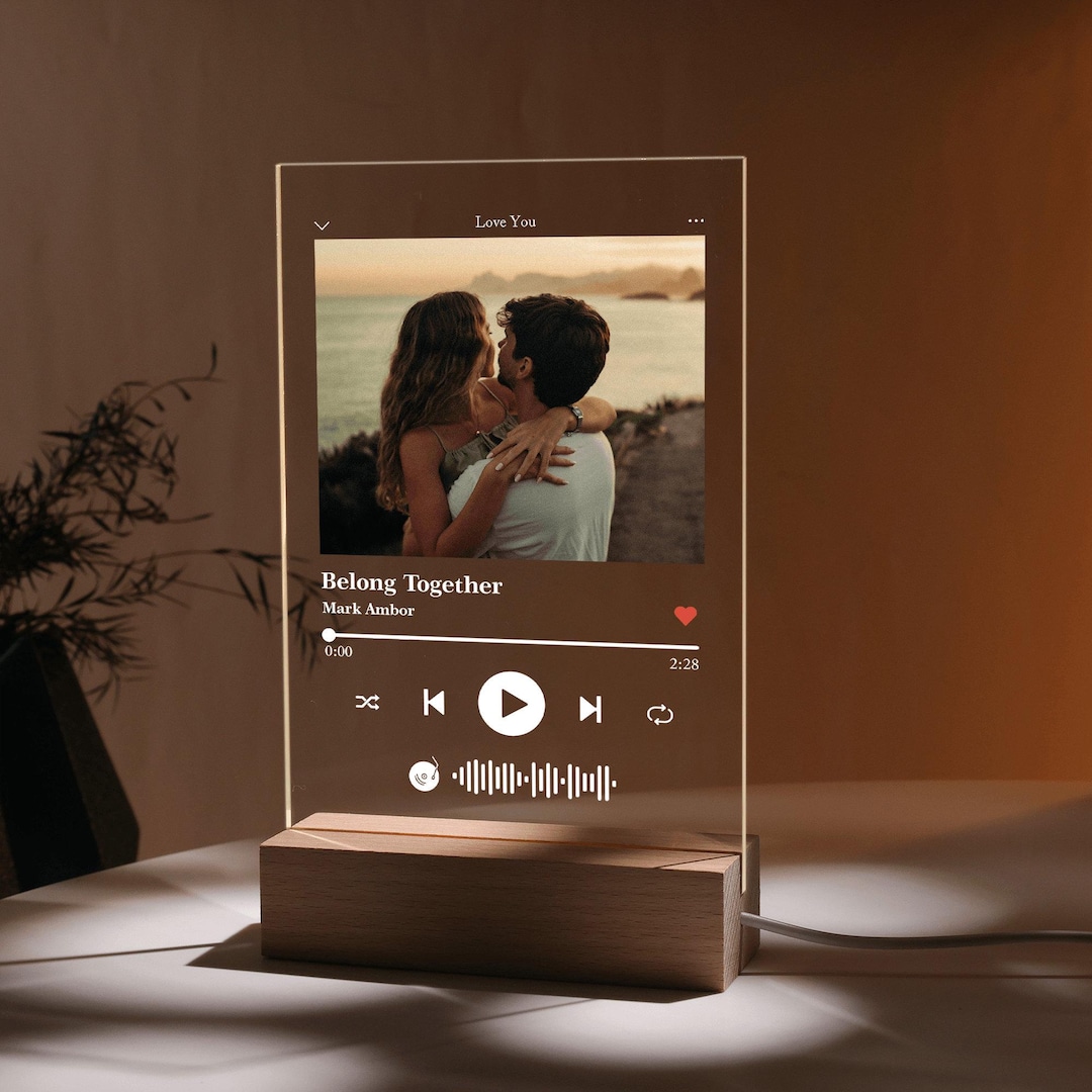 Personalized Song Plaque With Photo Night Light, Custom Couple's Music ...