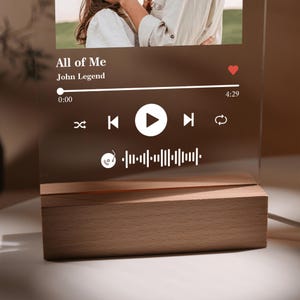Personalized Song Plaque With Photo Night Light, Custom Couple's Music ...