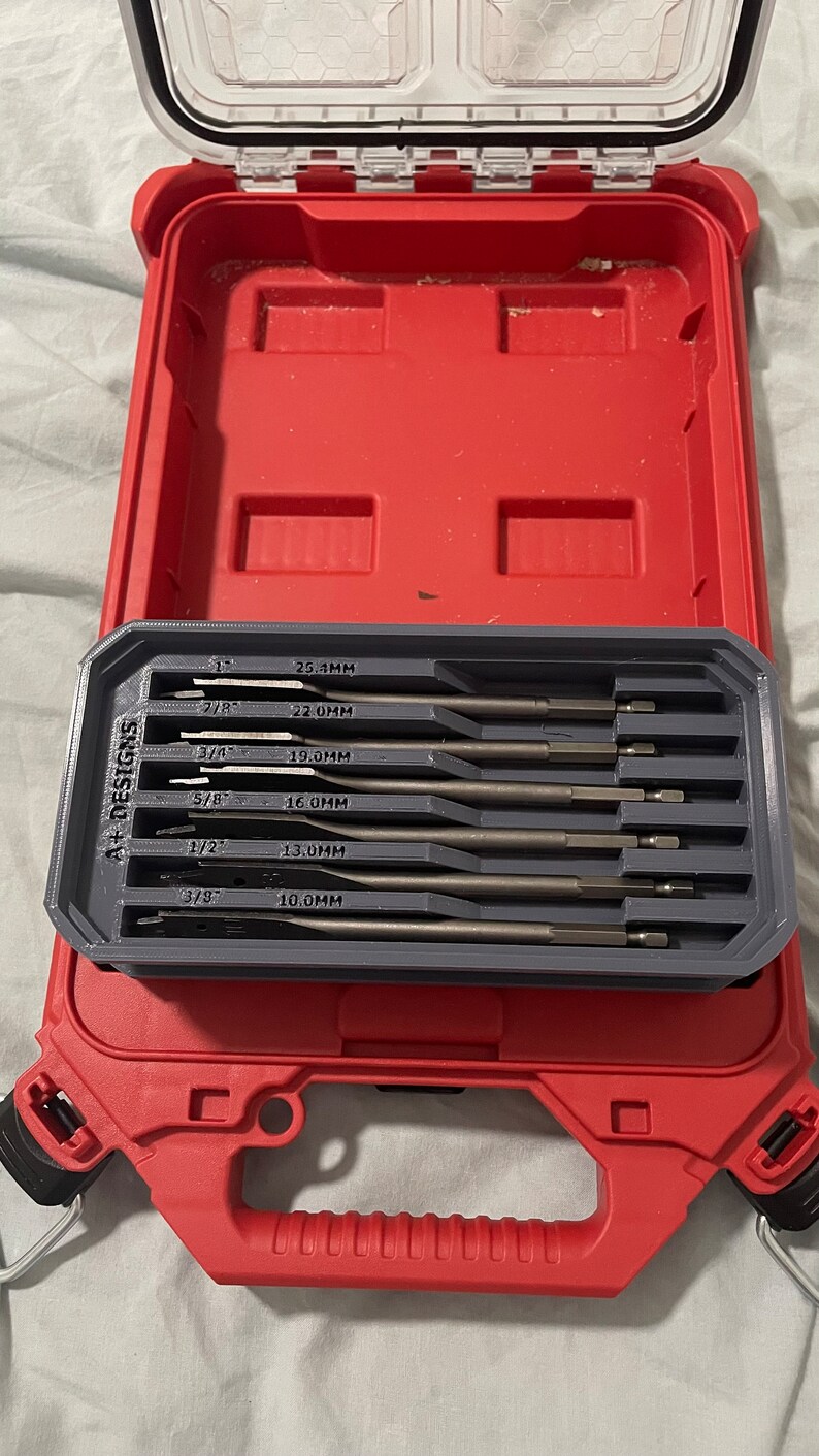 STL Milwaukee Packout Slim Bin Spade / Paddle Bit Holder 10-25mm or 3/8 ...