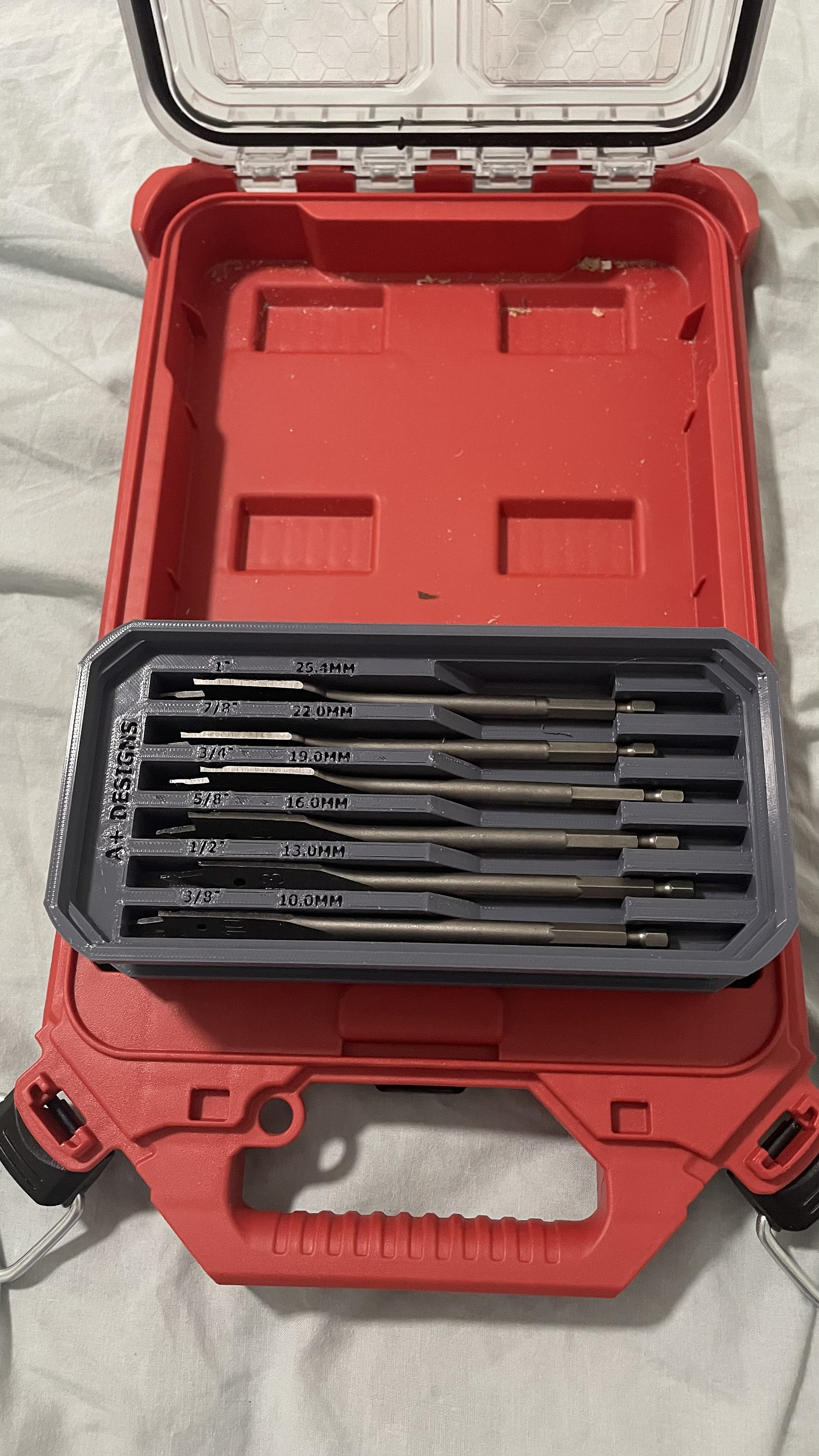 STL Milwaukee Packout Slim Bin Spade / Paddle Bit Holder 10-25mm or 3/8 ...