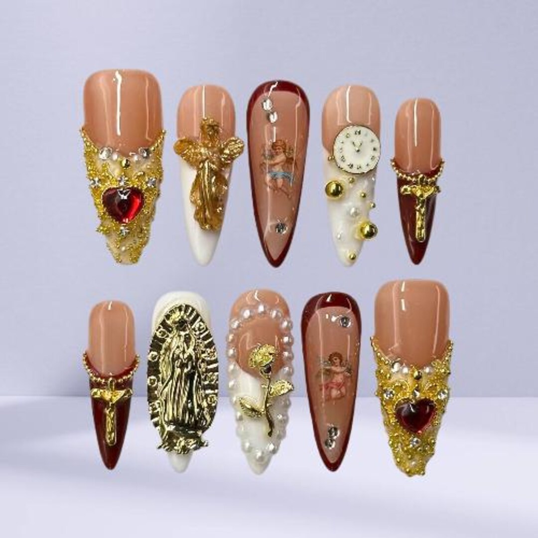 Your Highness Press on Nails Fake Nails 3D Easy Wear, Handmade Press on ...