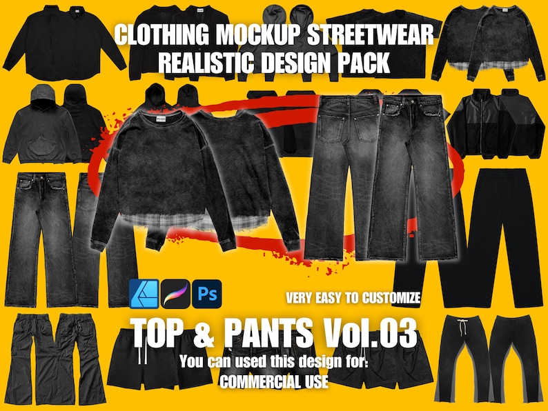 Clothing Mockup Realistic 4k Streetwear Tops and Pants Design Pack Vol ...