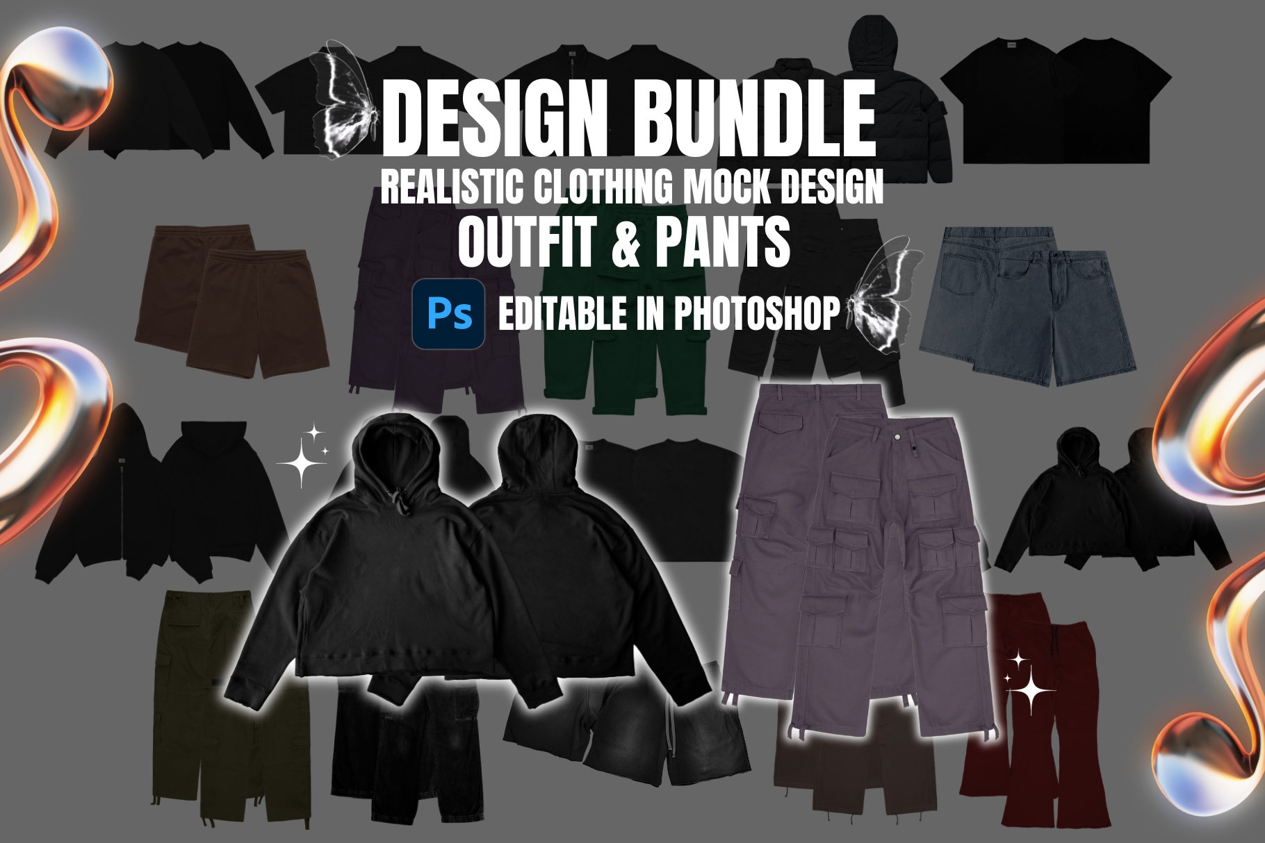 Design Bundles Realistic Clothing Mockup Streetwear Outfit and Pants ...