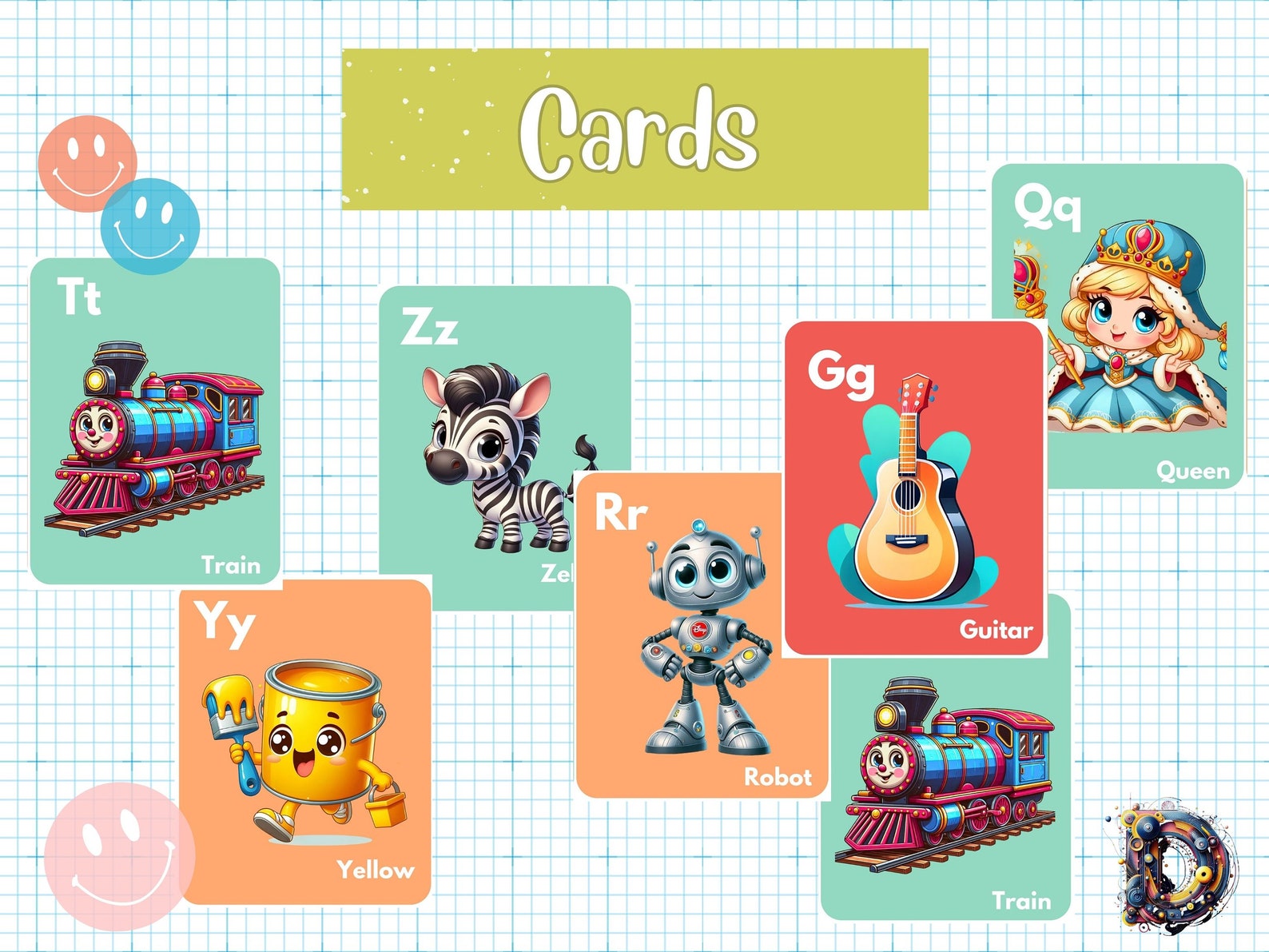 Printable Educational Alphabet Flashcards 26 ABC Learning - Etsy