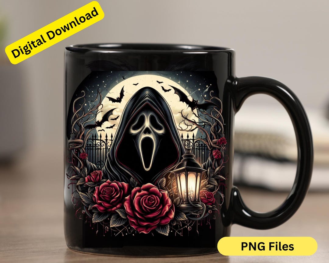 Halloween Scary Mug Wrap PNG Horror Mug Wrap, Halloween Skeleton Mug ...