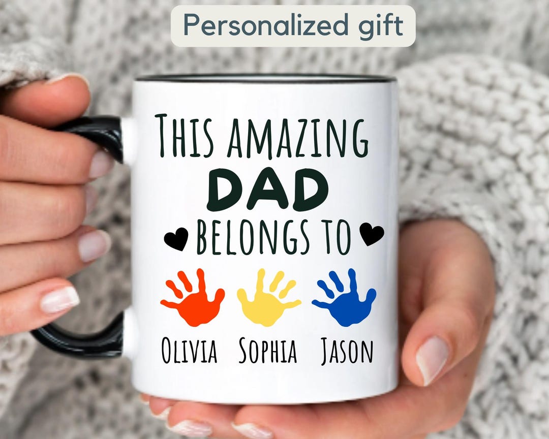 Personalized Best Dad Mug Gift Custom Dad Handprint Kids Dad Custom ...