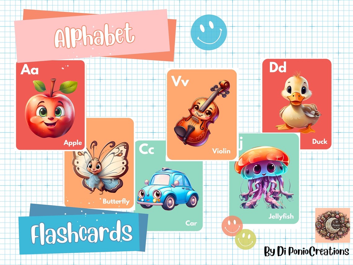 Printable Educational Alphabet Flashcards 26 ABC Learning - Etsy