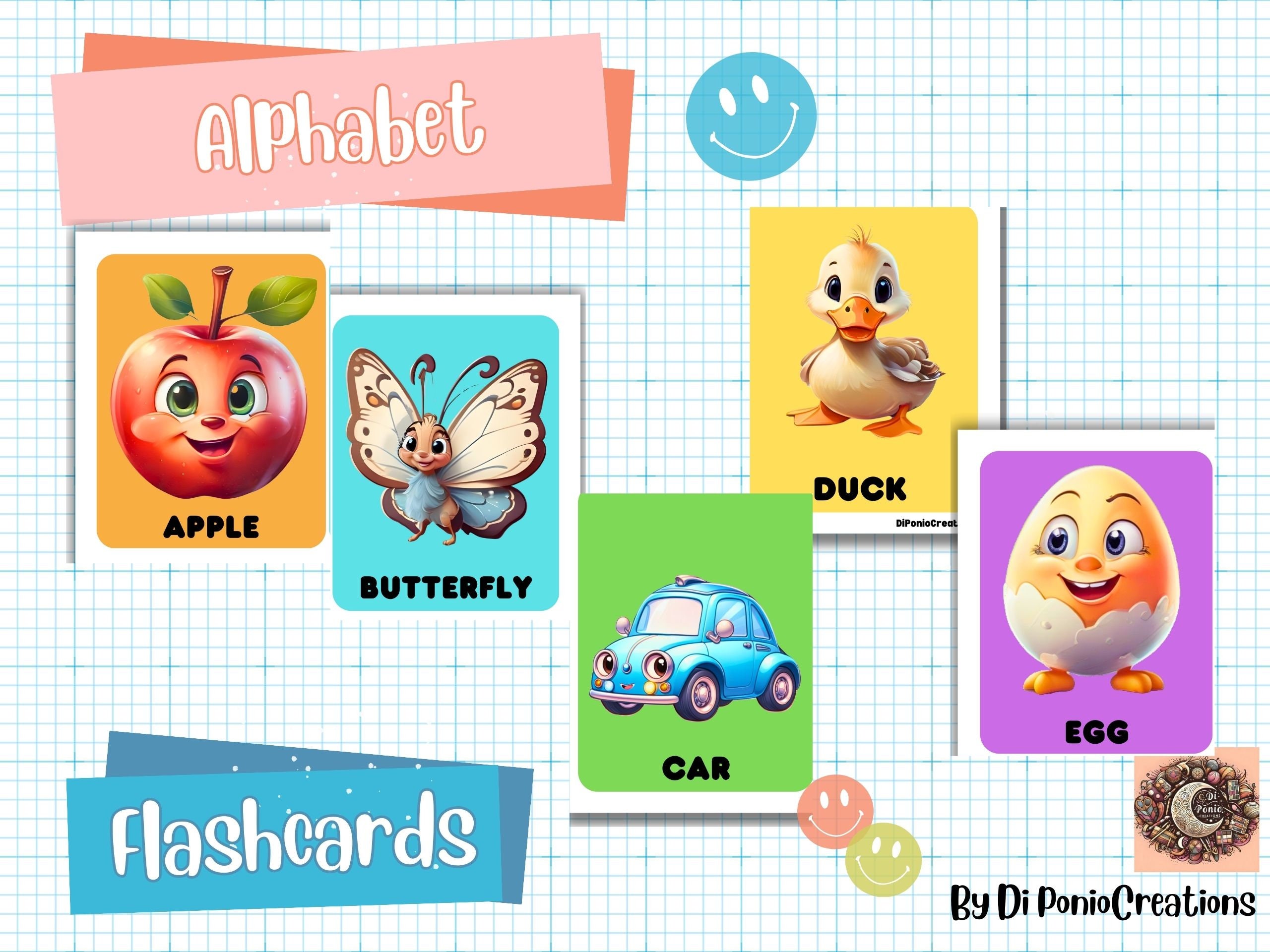 Printable Educational Alphabet Flashcards 26 ABC Learning Cards ...