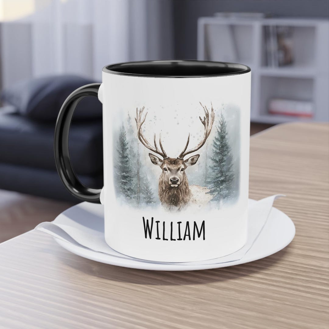 Personalized Retro Deer Wilderness Scene Mug, Nineties Vintage Buck and ...