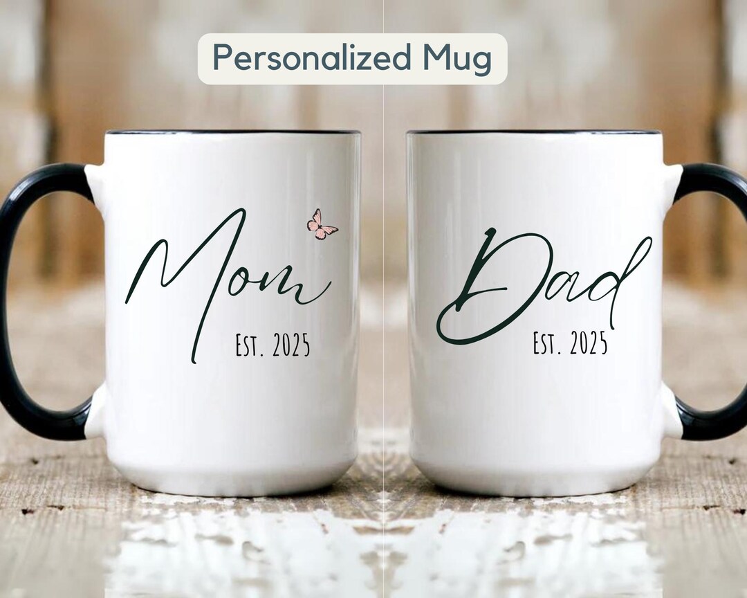 Custom Mom and Dad Mug Set Lettering Gift Personalized Baby ...