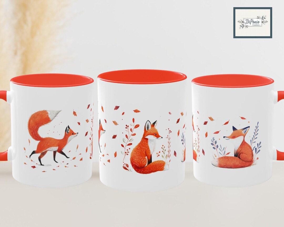 Fall Mug With Cute Red Fox Gift Autumn Leaves Mug Gift Harvest Season ...
