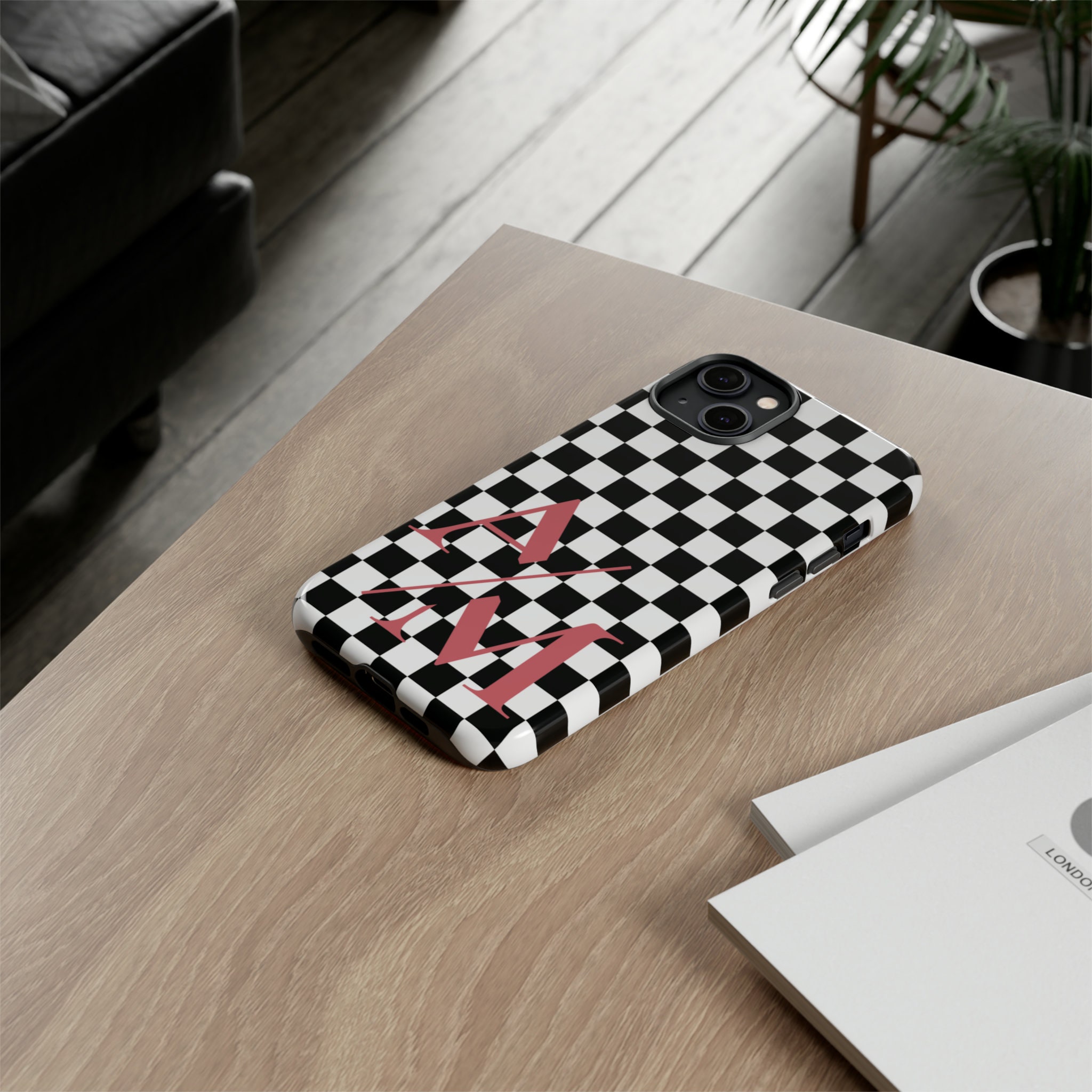 Personalized Checkerboard Initial Monogram Phone Case Custom Checkered ...