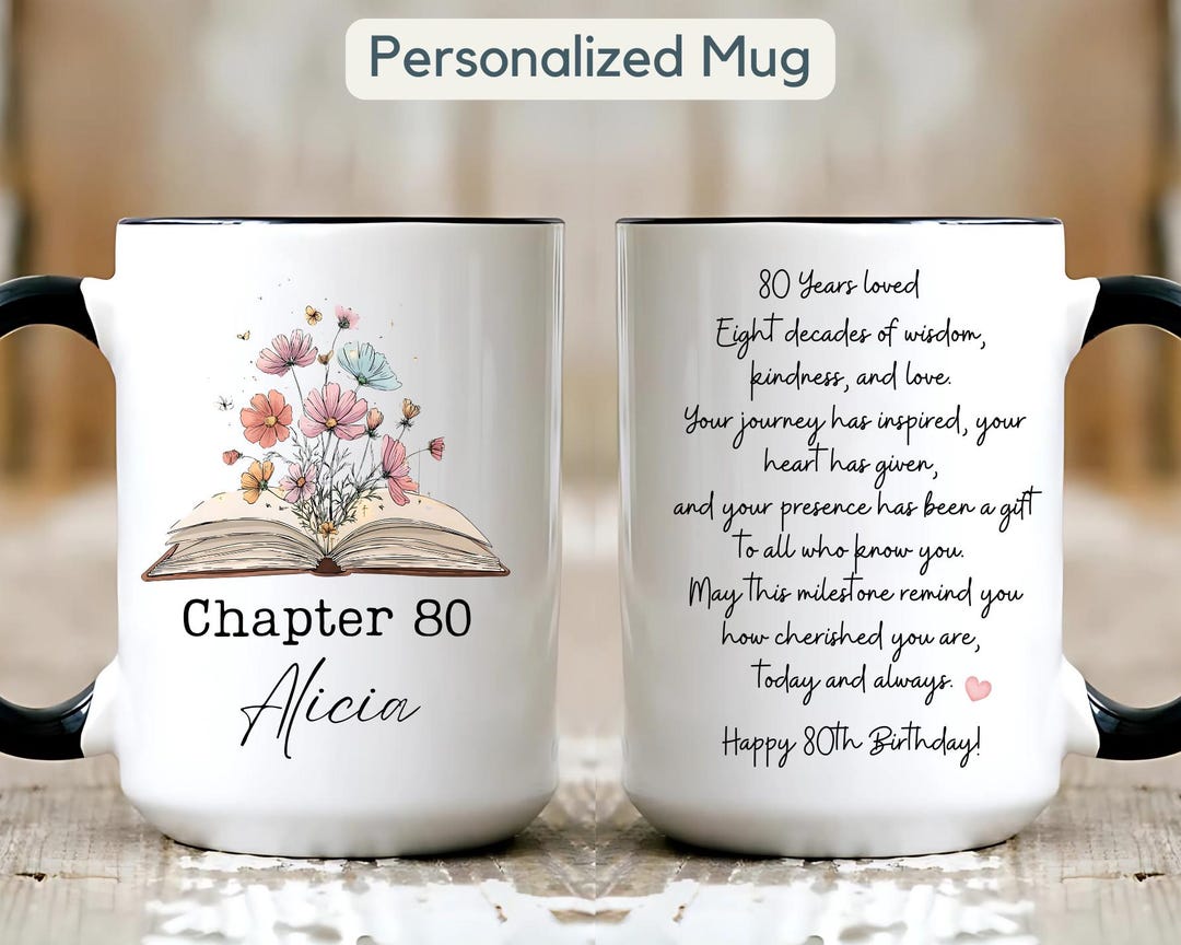 Personalized 80th Birthday Mug Gift Floral Chapter Eighty Design Custom ...