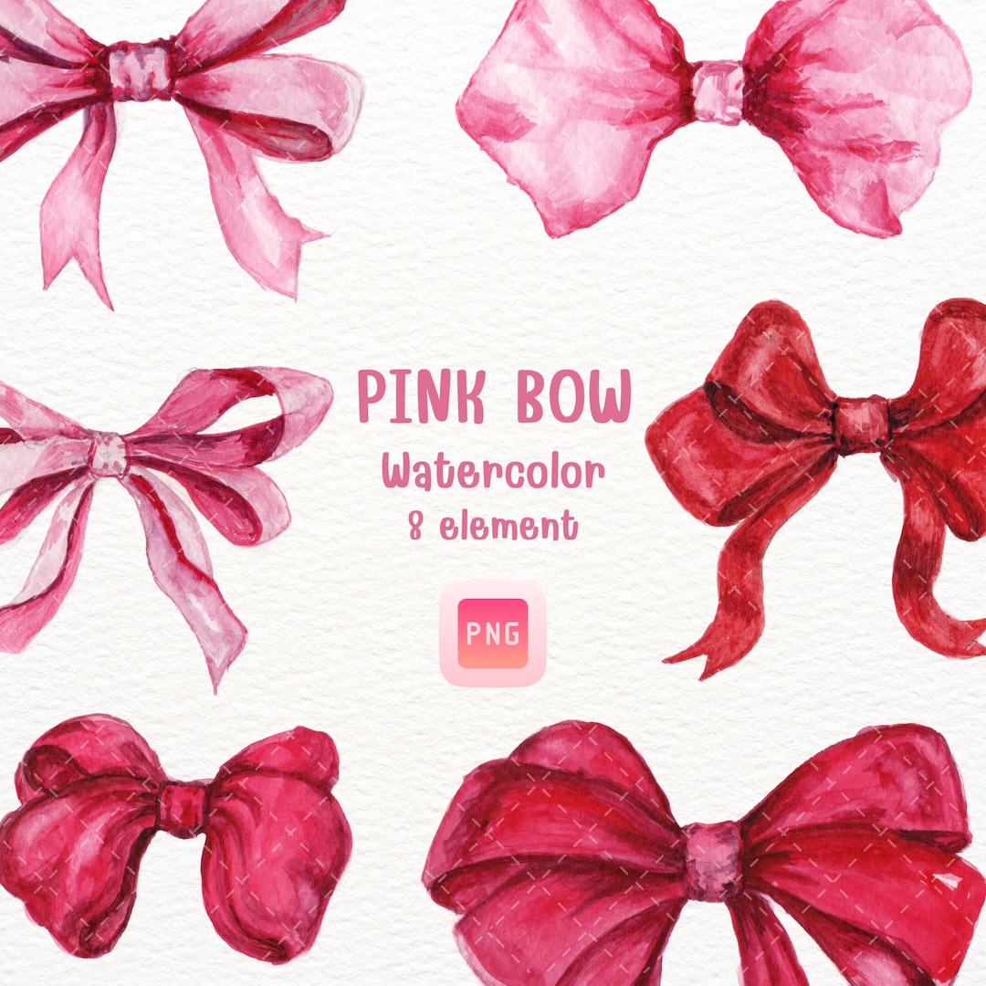 Bow PNG: Watercolor Pink Ribbon Clipart Set (digital Download) - Etsy