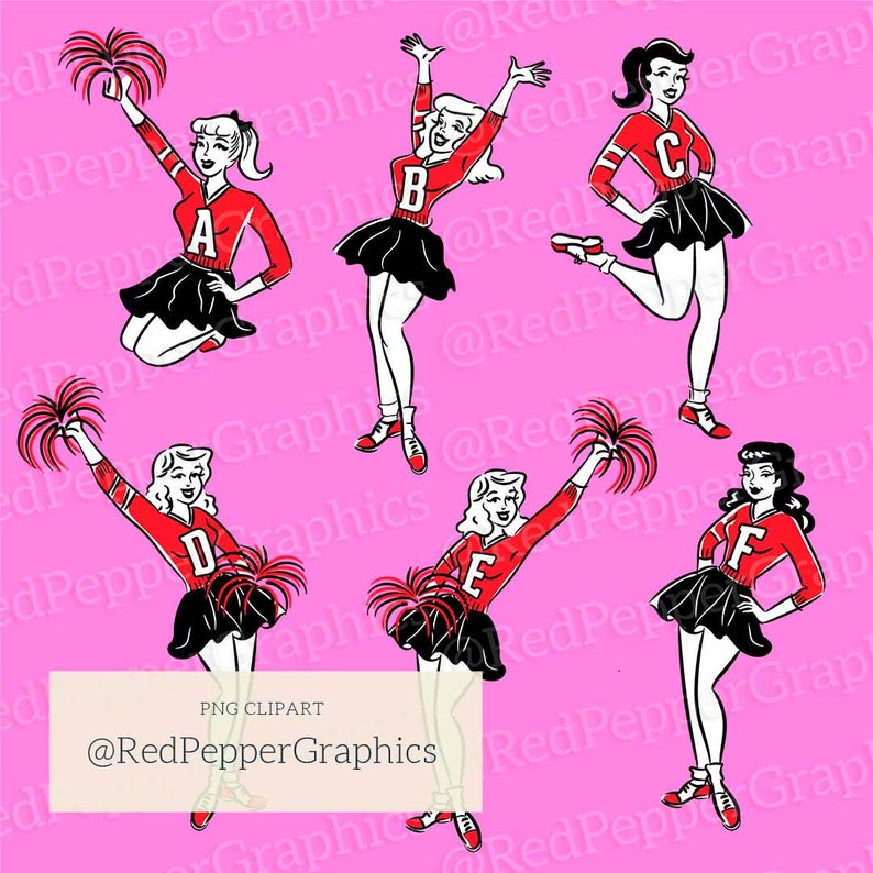 Retro Cheerleaders Alphabet | Digital Clipart File for Instant Download ...