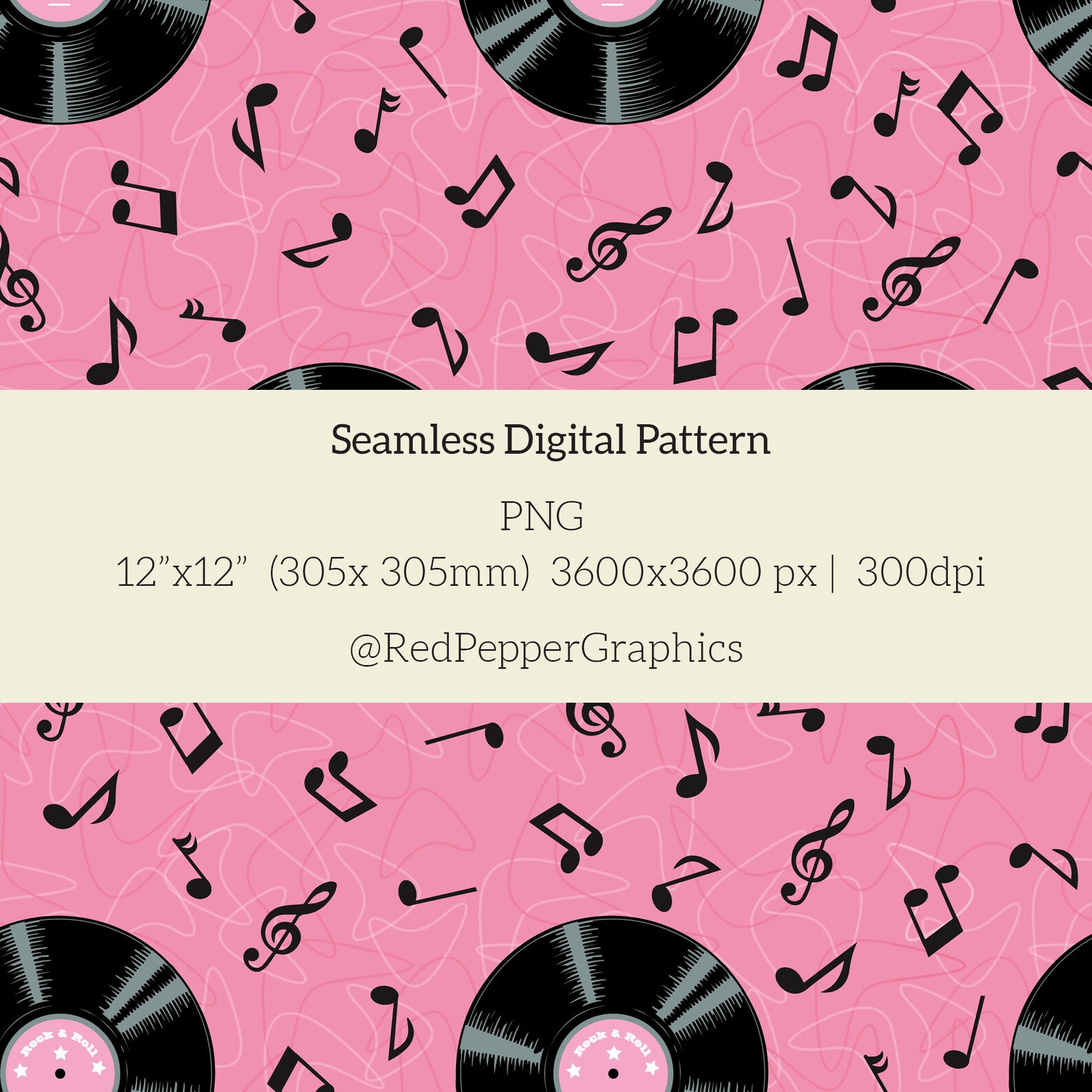 Retro Rock N Roll Records Seamless Pattern, Vintage Vinyl Design ...