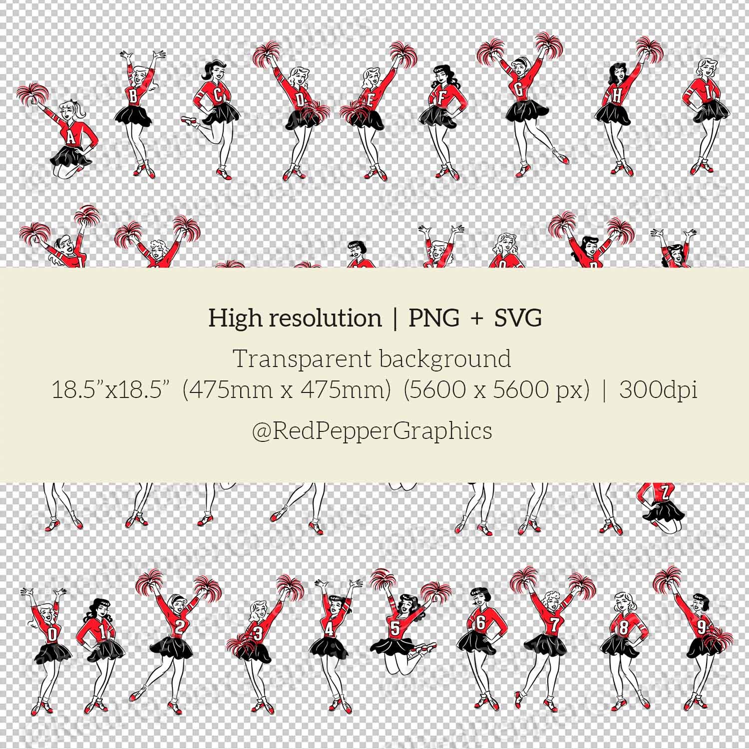 Retro Cheerleaders Alphabet | Digital Clipart File for Instant Download ...