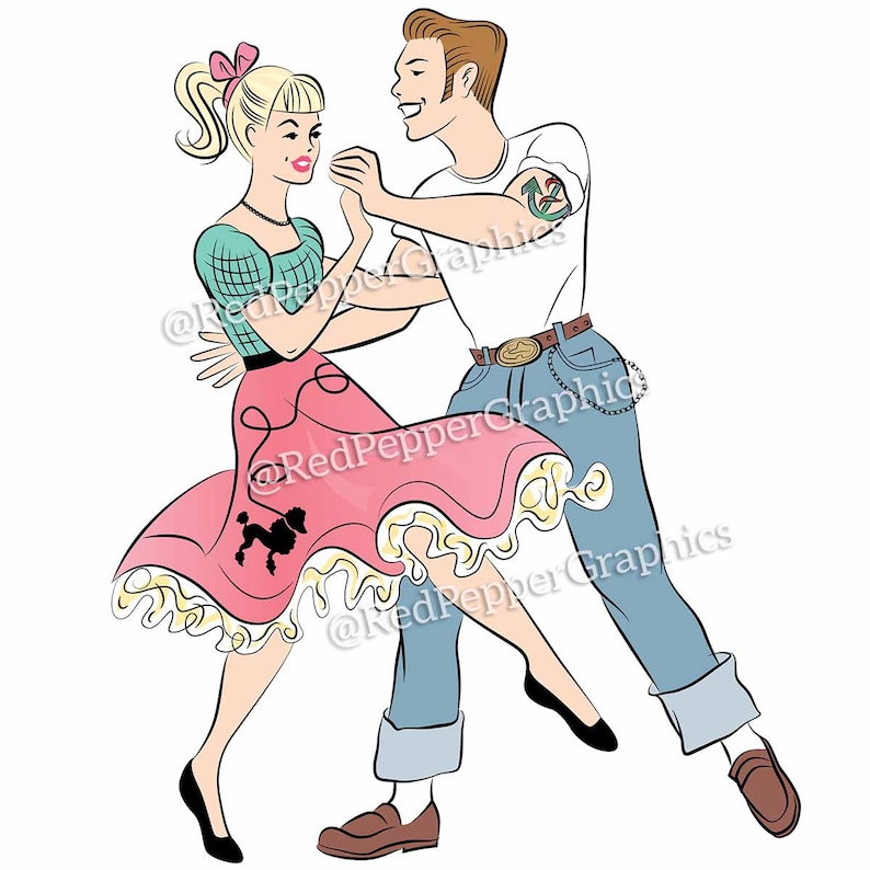 1950s Rock N Roll Dancers Clipart PNG Sublimation File, Retro ...