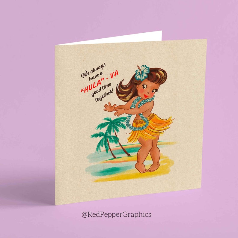 Vintage Valentines Hula Dancer Clipart Image, Hawaiian, Tiki, Tropical ...