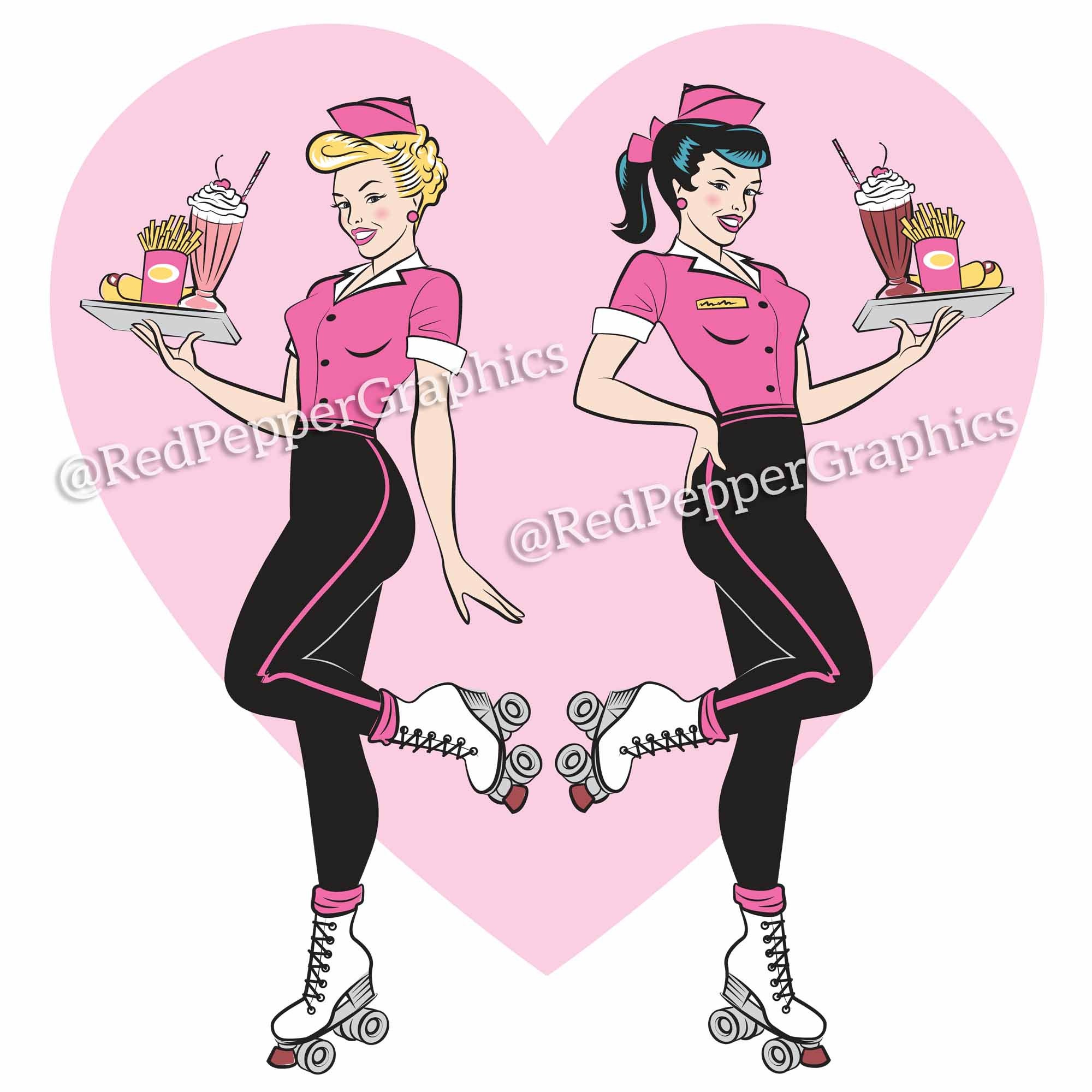 1950s Valentines Diner Waitress Clipart PNG Sublimation File, Retro ...