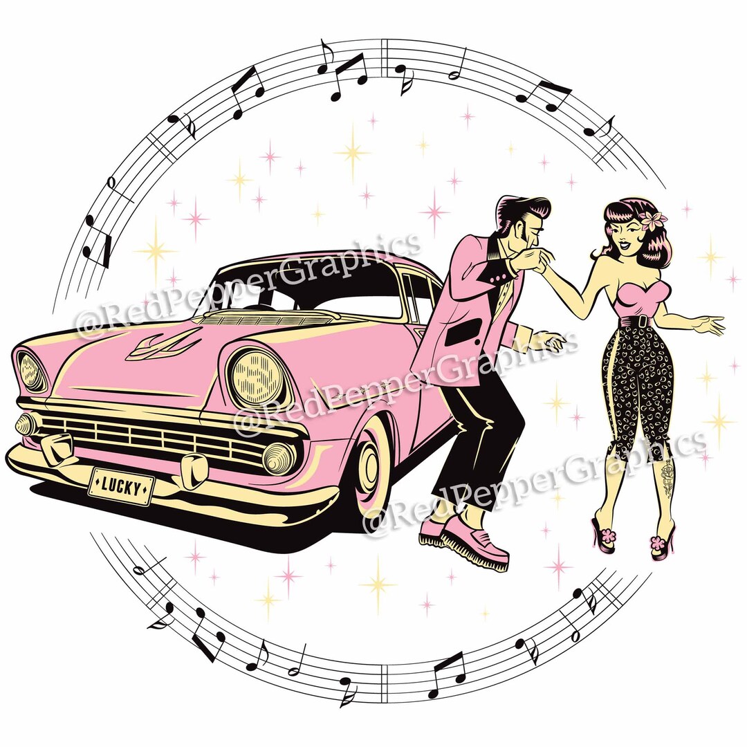 Rockabilly Dancers With Pink Vintage Car Clipart File | Transparent PNG ...