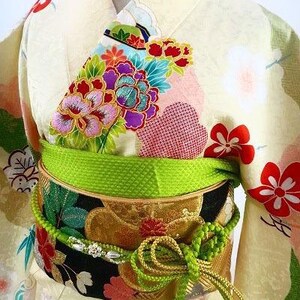 Japanese Kimono Furisode 5set Luxurious Wedding Pure Silk Plum Cherry ...