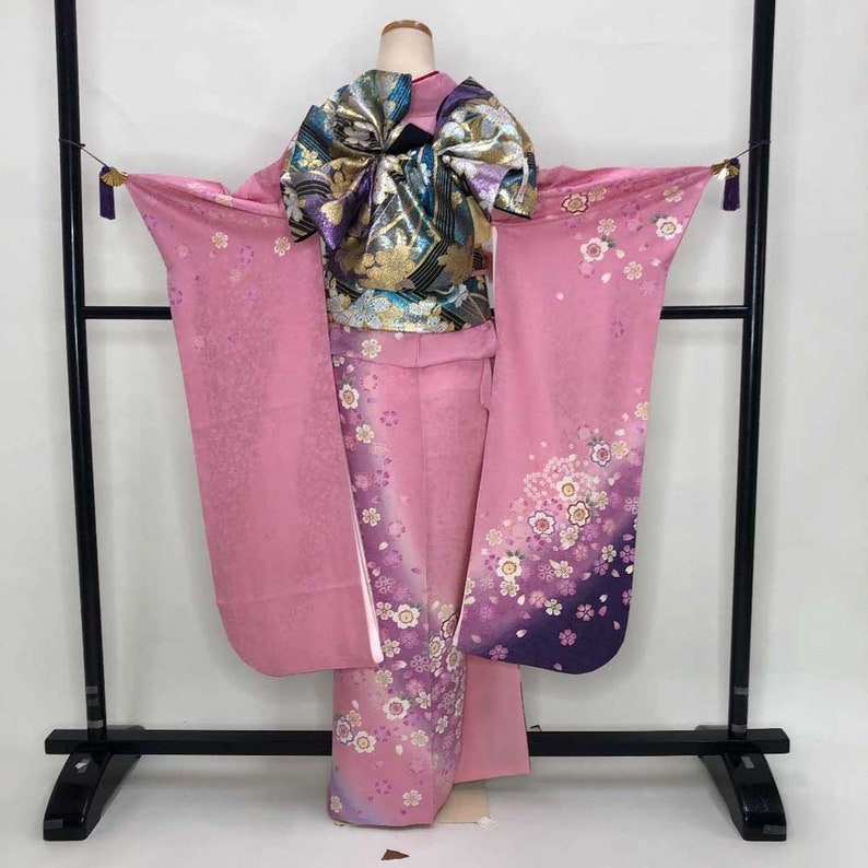 Japanese Kimono Furisode Full Set/furisode 5SET Luxurious Flower Pink ...